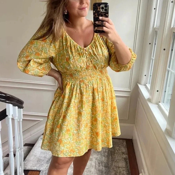 J. Crew | Dresses | J Crew Dress Vneck Cotton Lawn Mini Limone Print ...